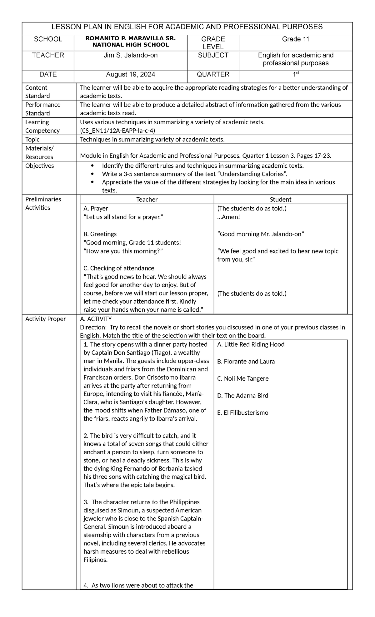 DLP EAPP Lesson 3 - LESSON PLAN IN ENGLISH FOR ACADEMIC AND ...