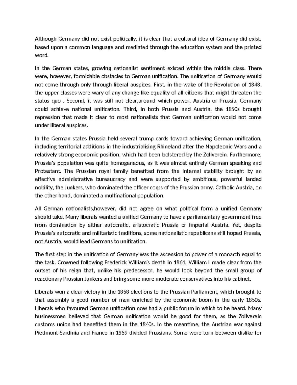 Unification - Notes - Although Germany did not exist politically, it is ...