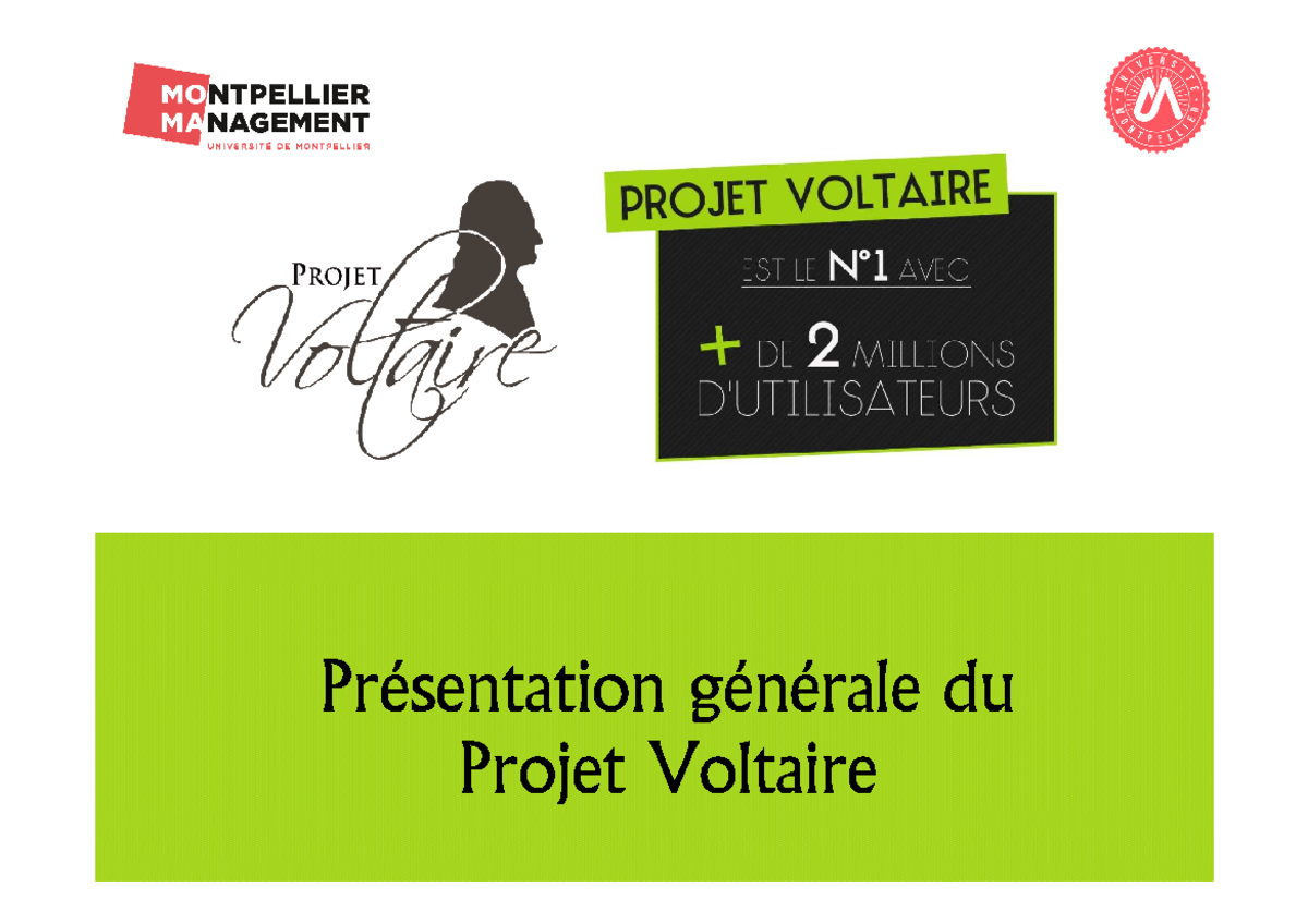 Pr sentation Projet Voltaire Etudiant 2018 L2 Pr sentation G n rale