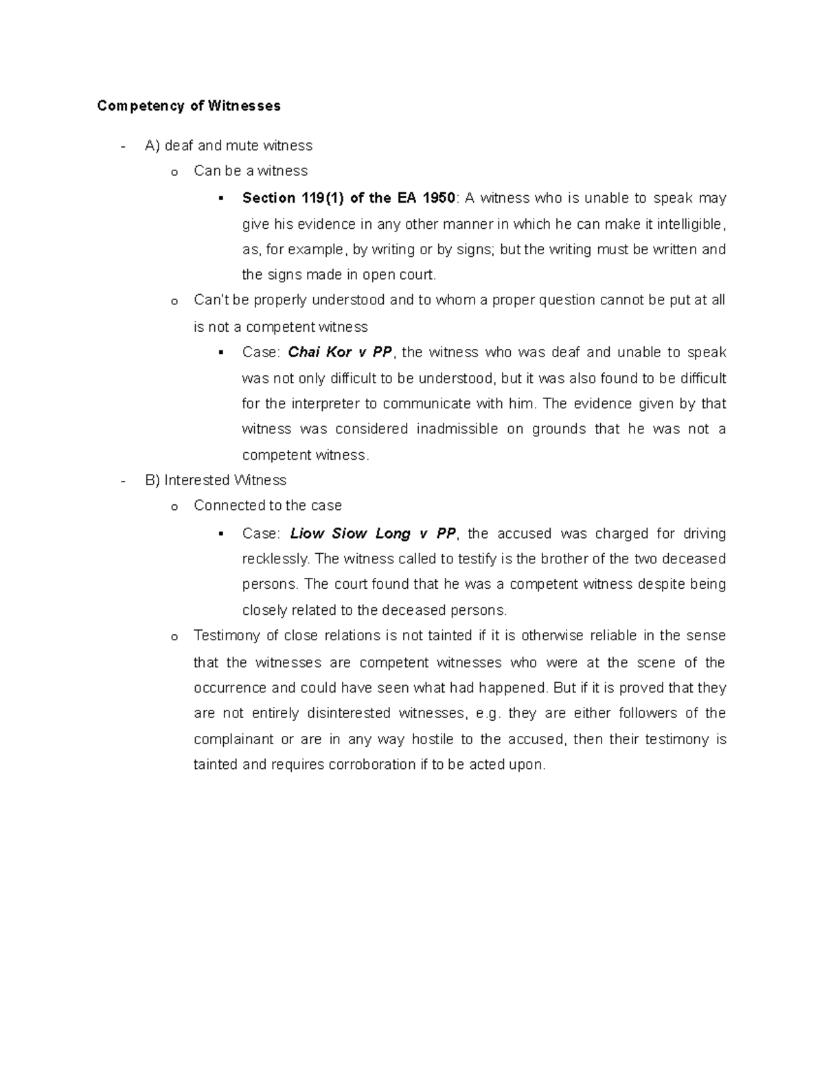 Notes on Witness Evidence PART 2 - Competency of Witnesses A) deaf and ...