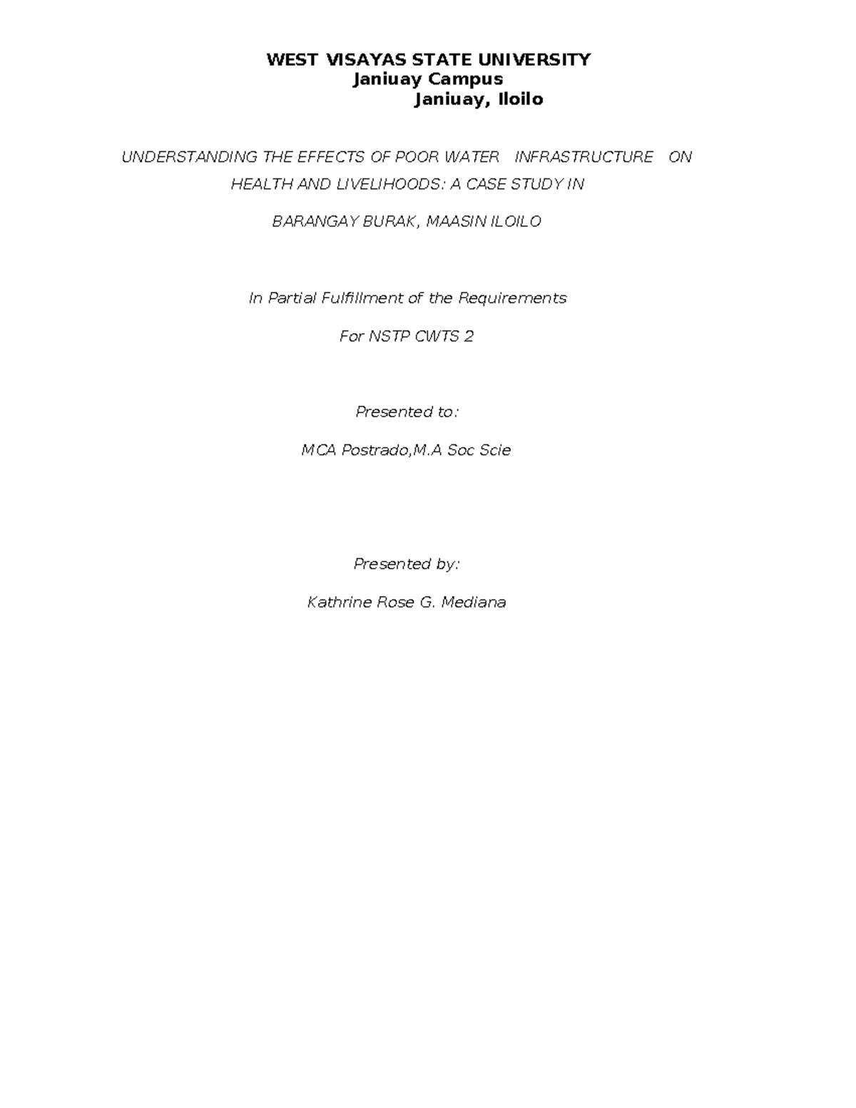 Understanding THE Effects OF POOR Water Infrastructure ON Health AND ...