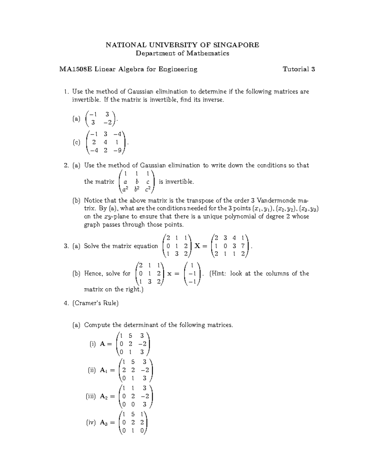 Tutorial 3 - Ans - NATIONAL UNIVERSITY OF SINGAPORE Department of ...