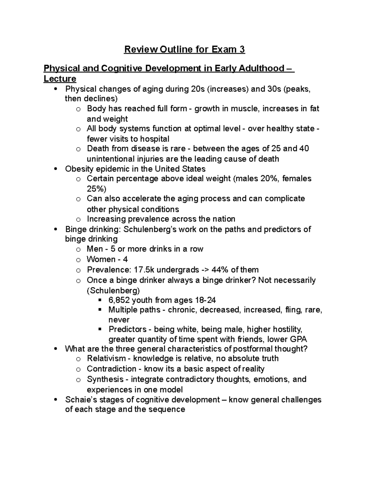 CFS 213 Exam Review 3 - Review Outline for Exam 3 Physical and ...