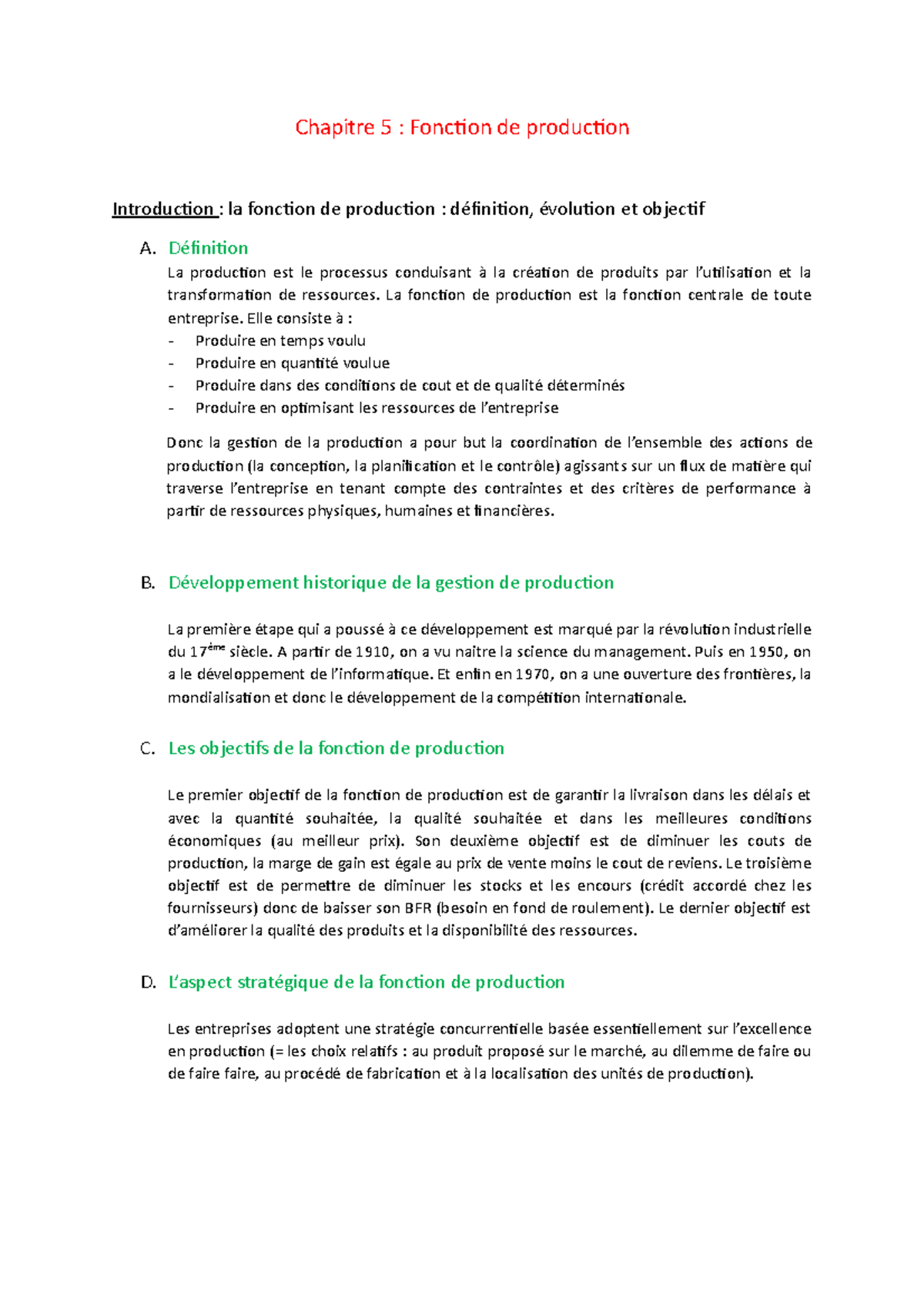 Chapitre 5 - c tt - Chapitre 5 : Fonction de production Introduction ...
