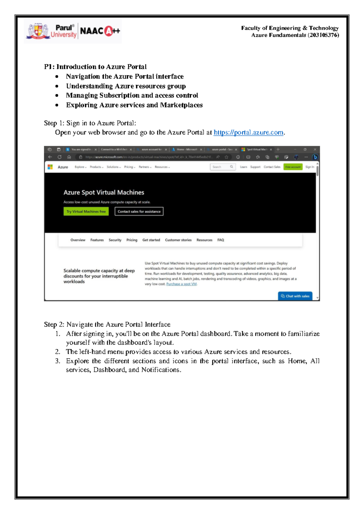 AZ-900 LAB Manual - Azure Fundamentals (20310537 6 ) P1: Introduction to Azure Portal ...