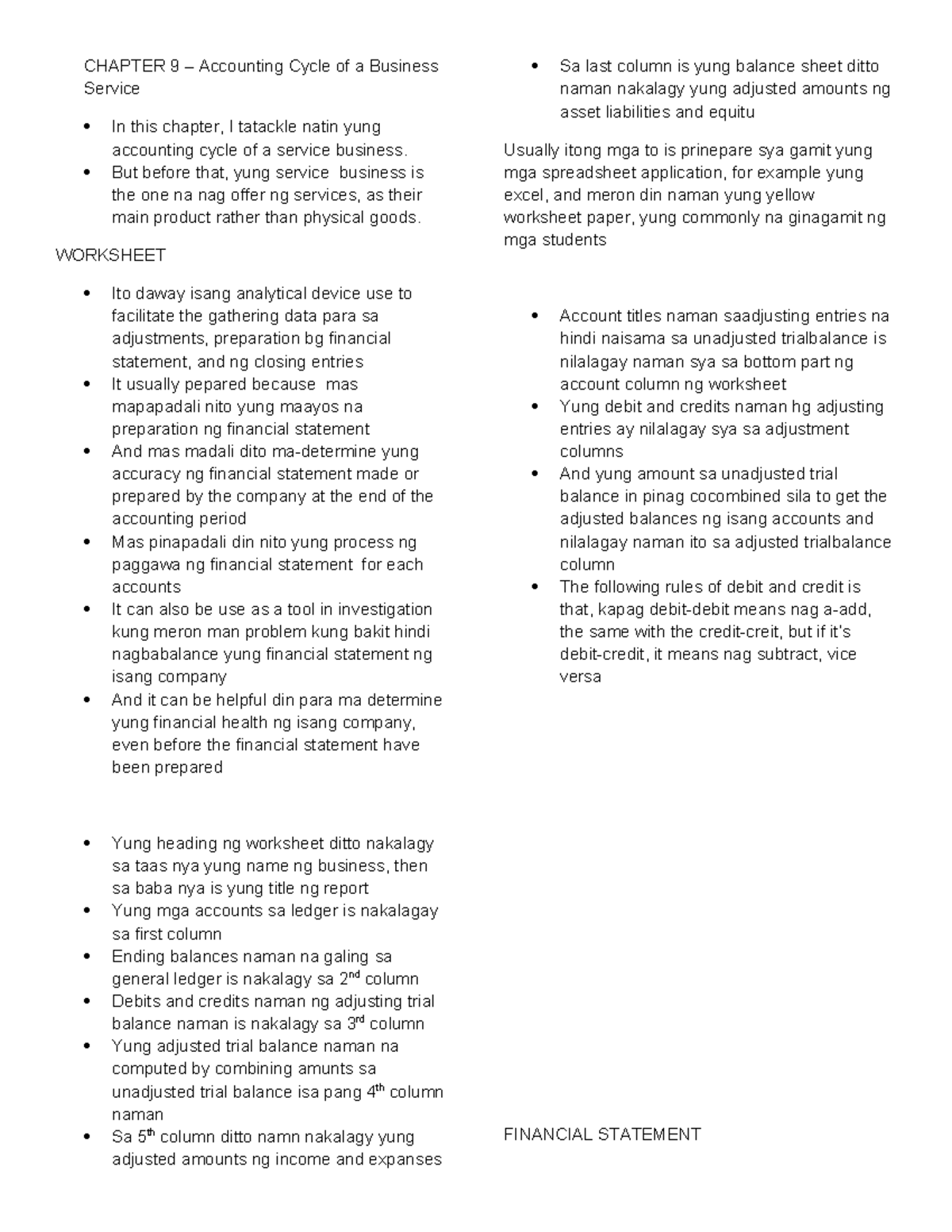 Chapter-9 - CHAPTER 9 – Accounting Cycle of a Business Service In this ...