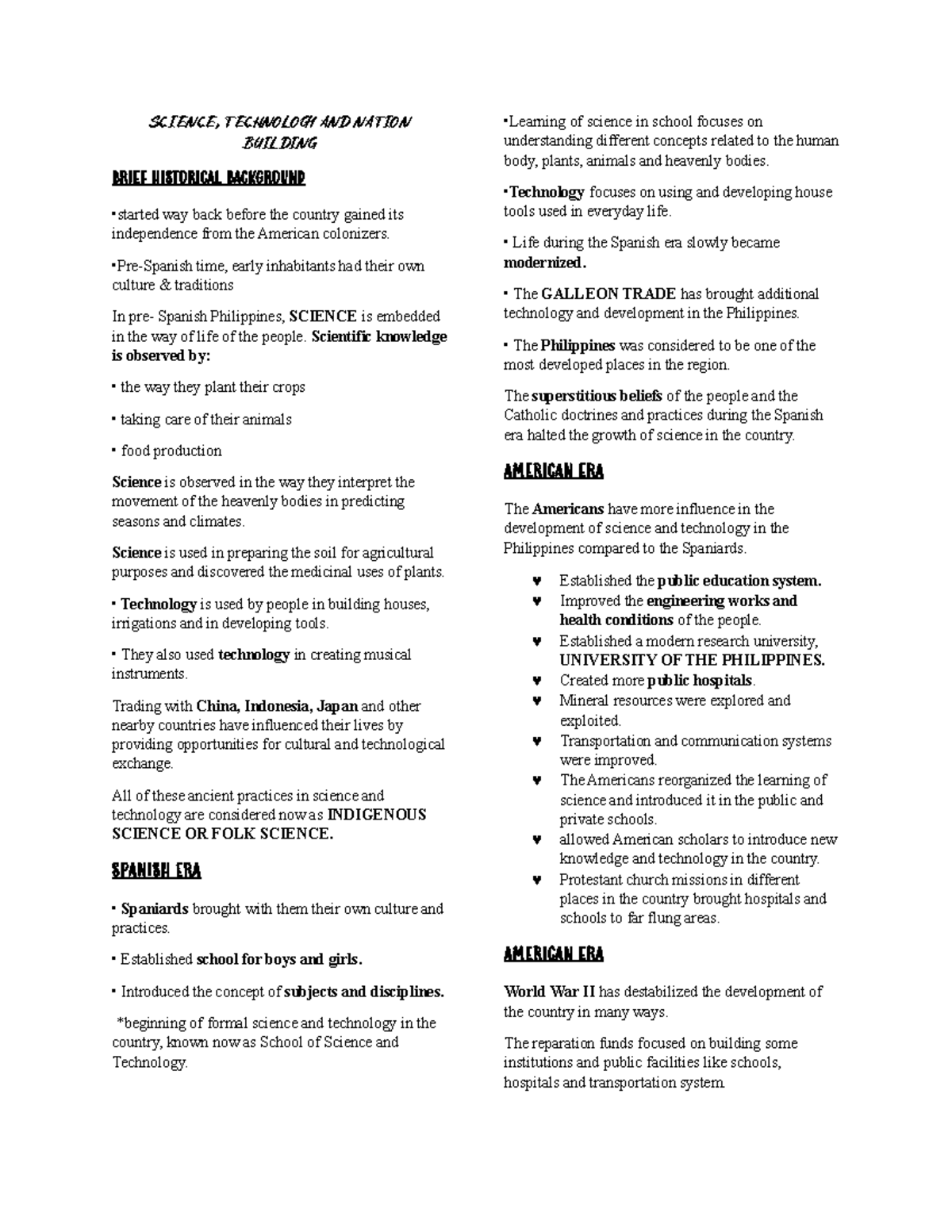 STS Lesson 4 - summary - SCI E NCE, T ECHNOLOGY AND NAT ION BUIL DI NG ...