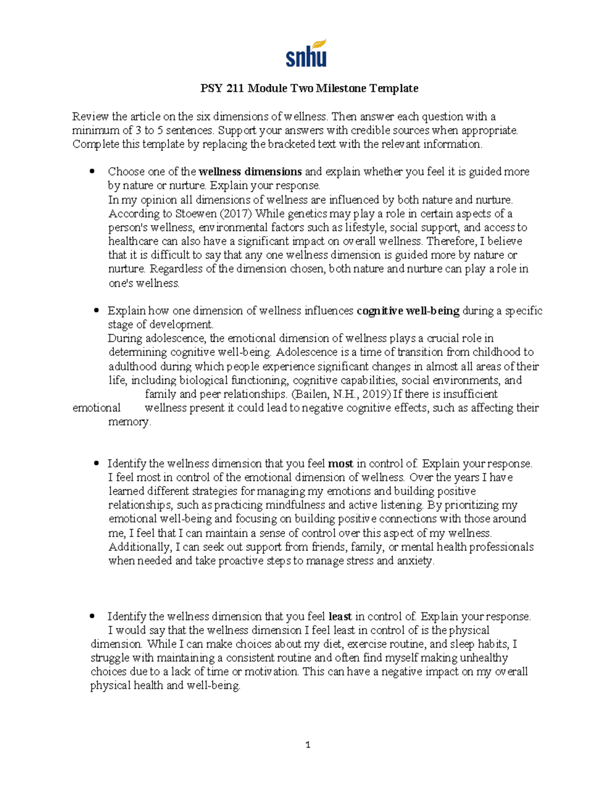 PSY 211 turn in Module Two Milestone Template - PSY 211 Module Two Milestone Template Review the ...