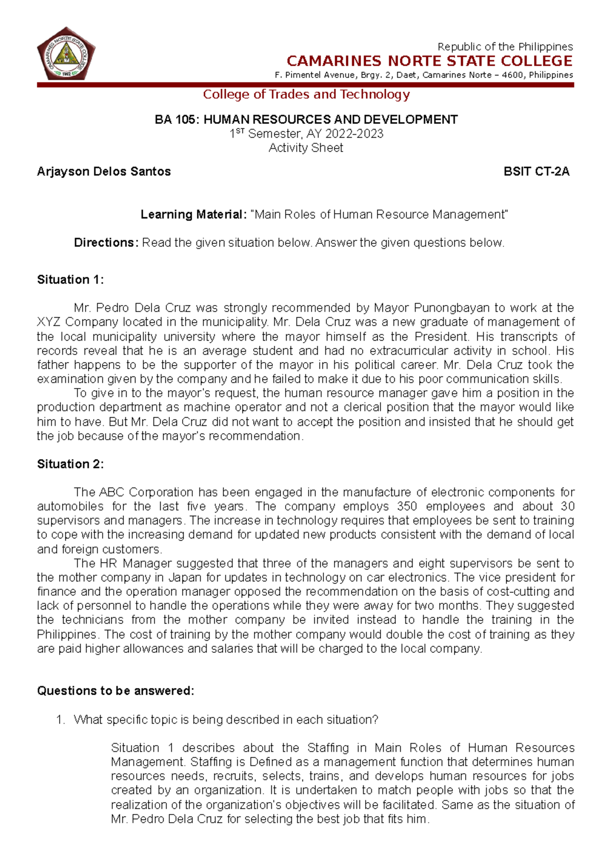 Activity Sheet - .bsjjssn - BA 105: HUMAN RESOURCES AND DEVELOPMENT 1 ...