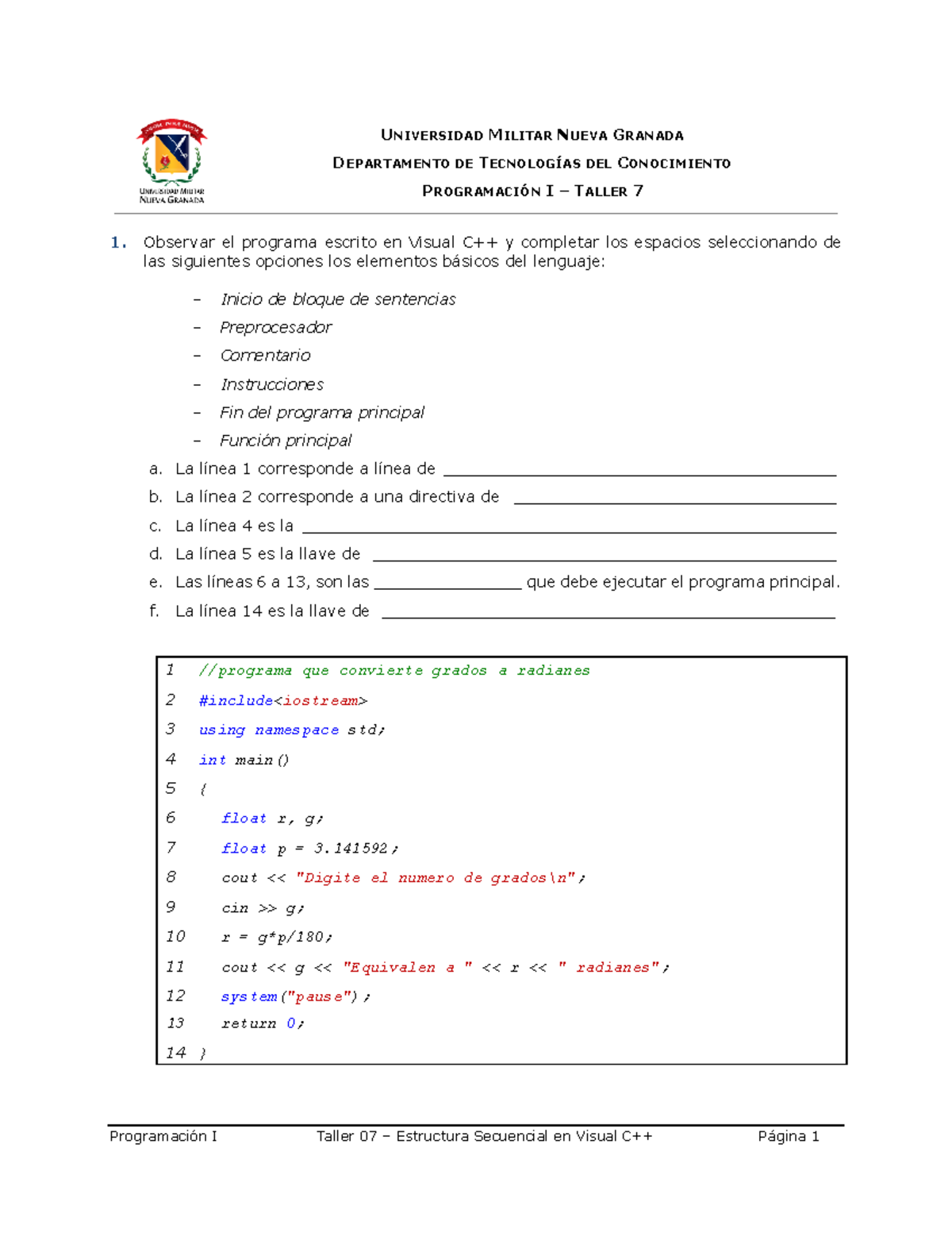 Taller 07 Estructura Secuencial en Visual C - Programación I Taller 0 7 ...