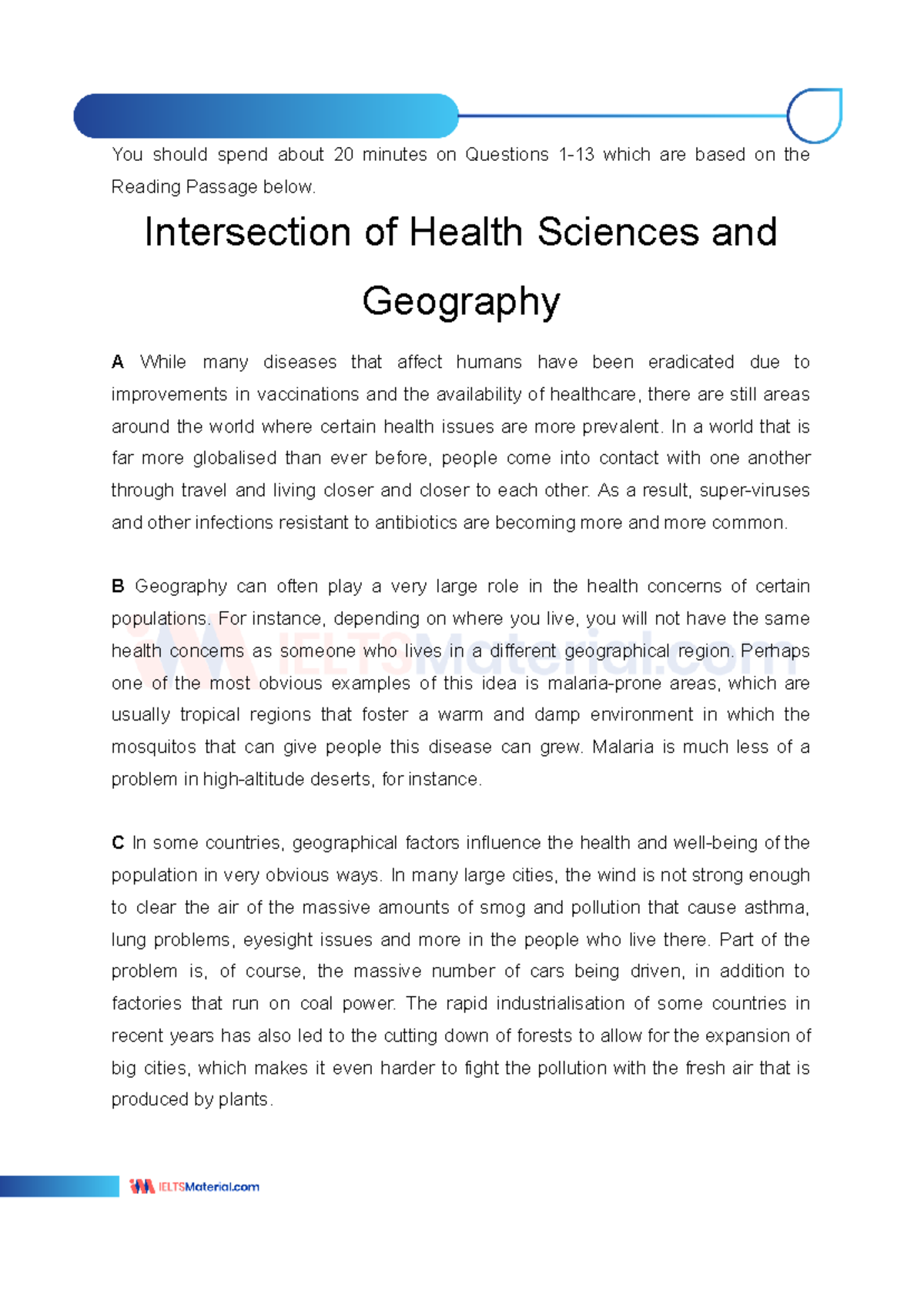 Intersection of Health Sciences and Geography - You should spend about ...