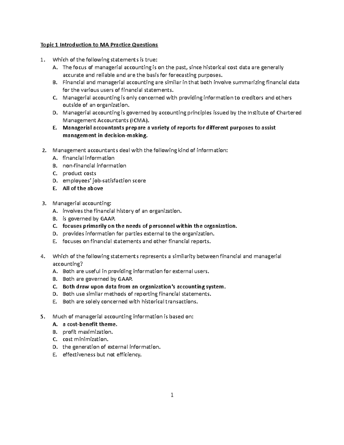 Topic 1 Introduction to MA Practice Questions with Ans - Topic 1 ...