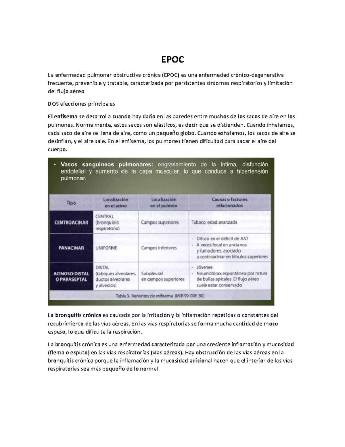 EPOC - EPOC - EPOC La enfermedad pulmonar obstructiva crónica (EPOC) es ...