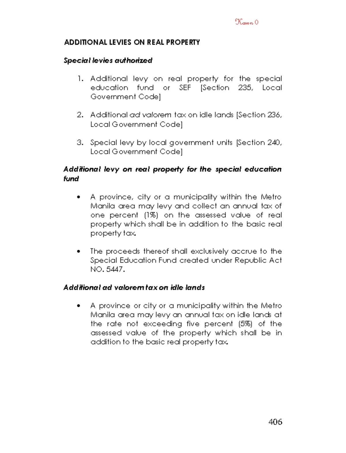 Taxation 136 - Book: Hector De Leon - Karen o 406 ADDITIONAL LEVIES ON ...