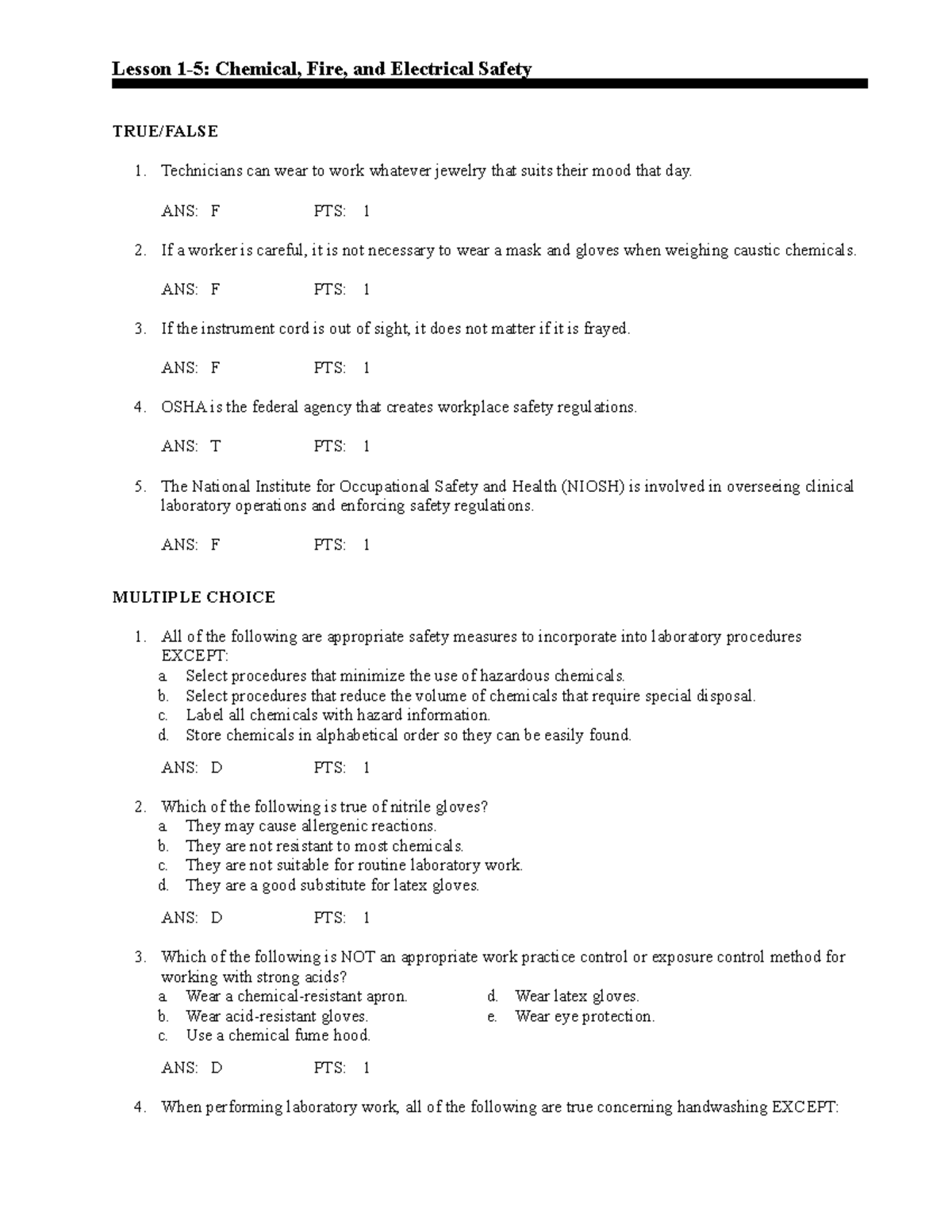L1-5 - Questions Answers - Lesson 1-5: Chemical, Fire, and Electrical ...