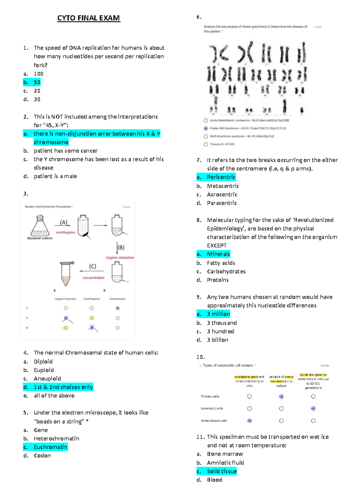 CYTO Final EXAM compilation - CYTO FINAL EXAM The speed of DNA ...