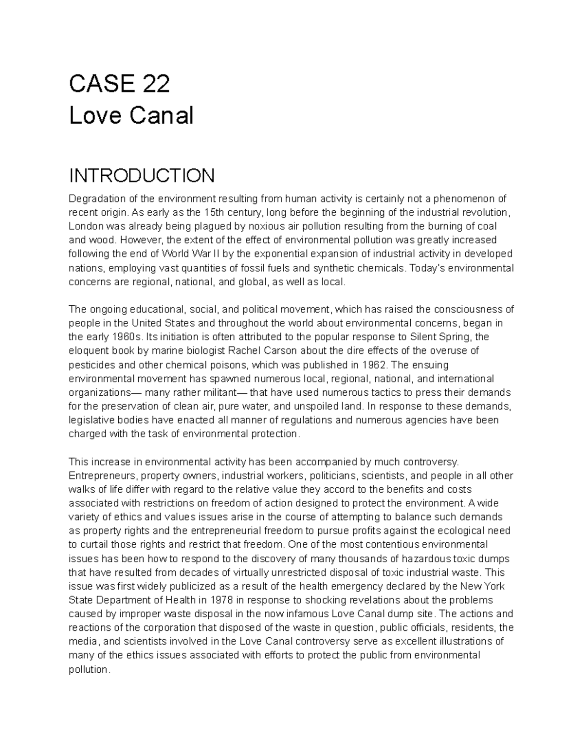 CASE 22-Love Canal Professional Engineering Ethics - CASE 22 Love Canal ...