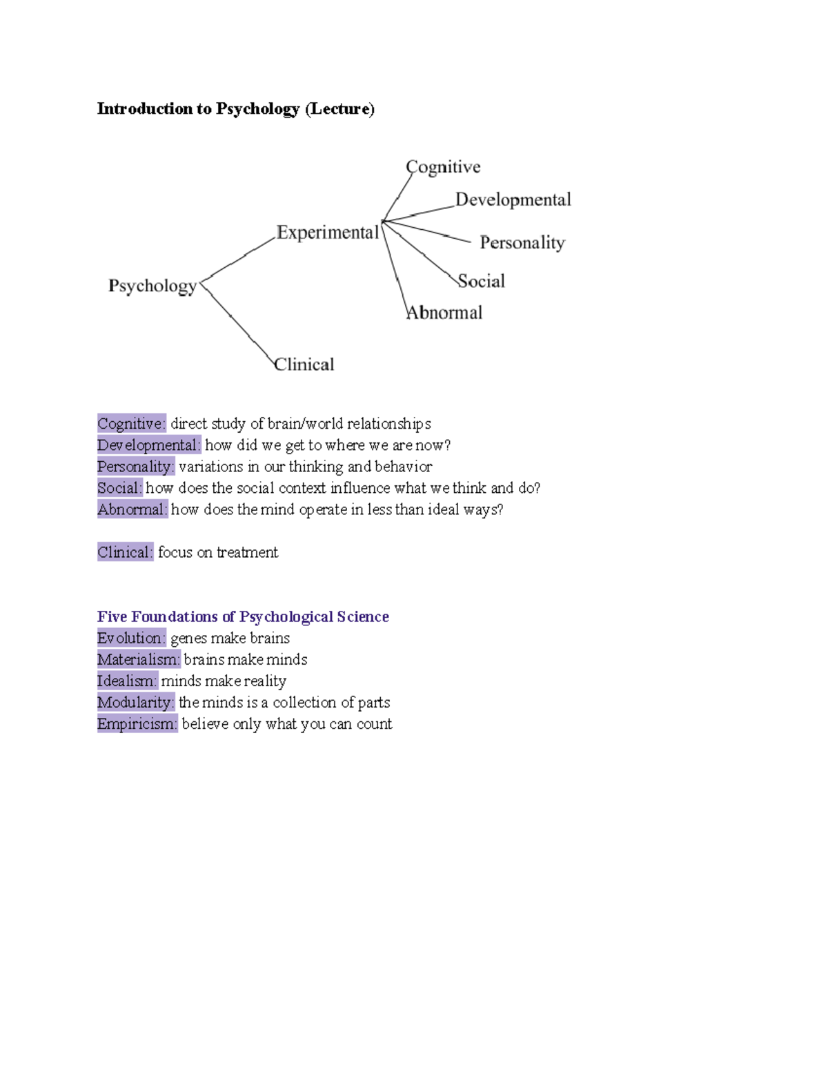 Intro to Psychology Notes 2020-2021 - Introduction to Psychology ...