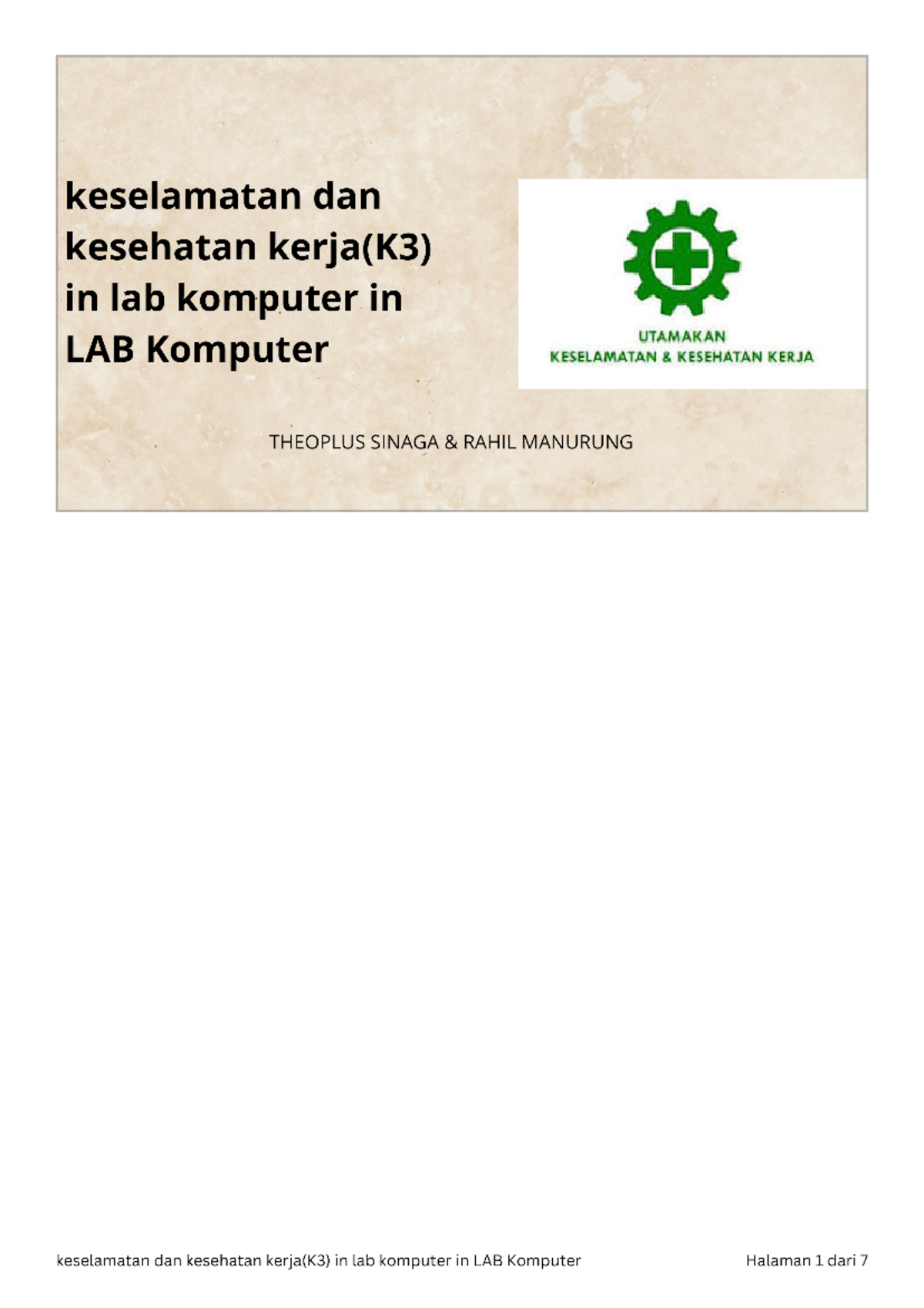 Keselamatan dan kesehatan kerja(K3) in lab komputer in LAB Komputer ...