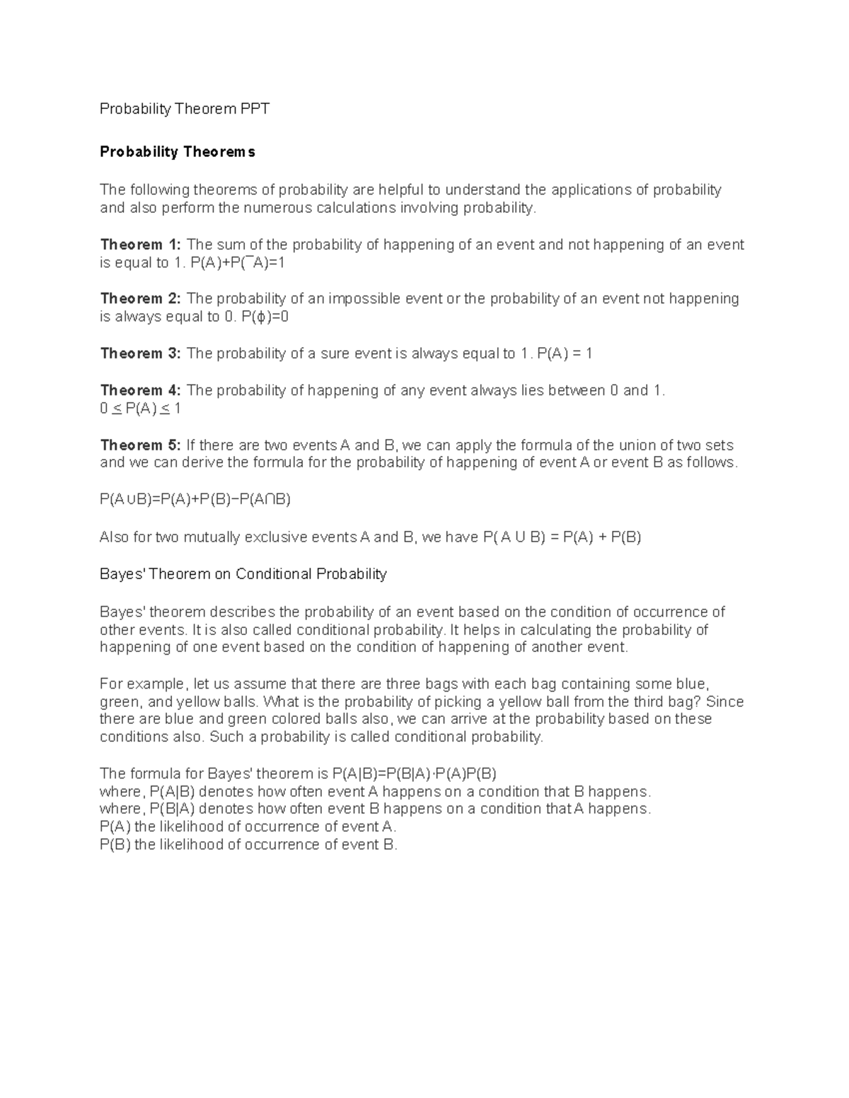Probability-Theorem-PPT - Probability Theorem PPT Probability Theorems ...