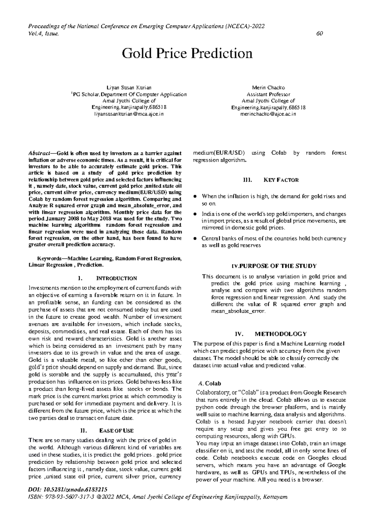15 Gold Price Prediction - Vol, Issue. 60 DOI: 10/zenodo. Gold Price ...