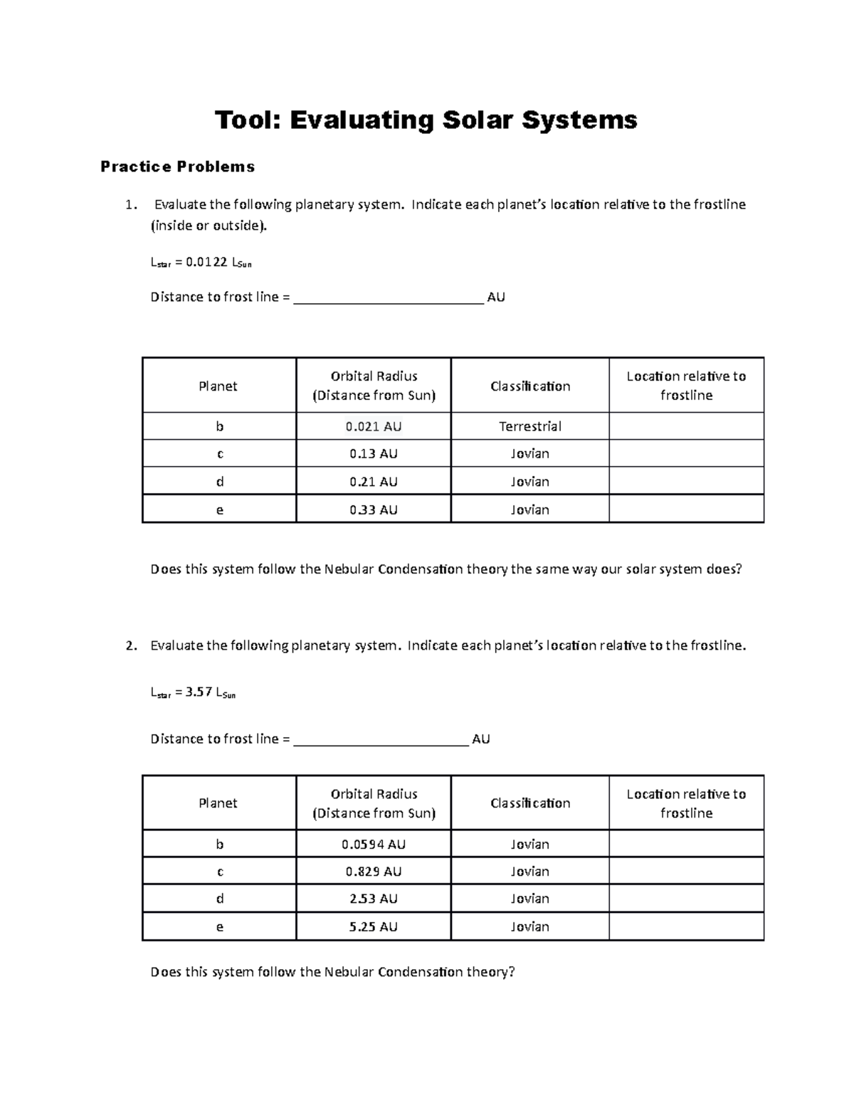 Evaluating Solar Systems - Practice - Tool: Evaluating Solar Systems ...