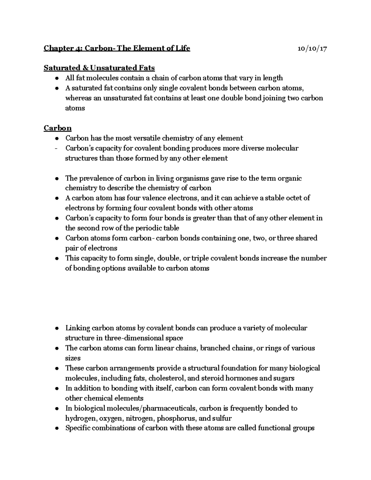 Chapter 4 Carbon- The Element of Life 10 10 17 - Chapter 4: Carbon- The ...