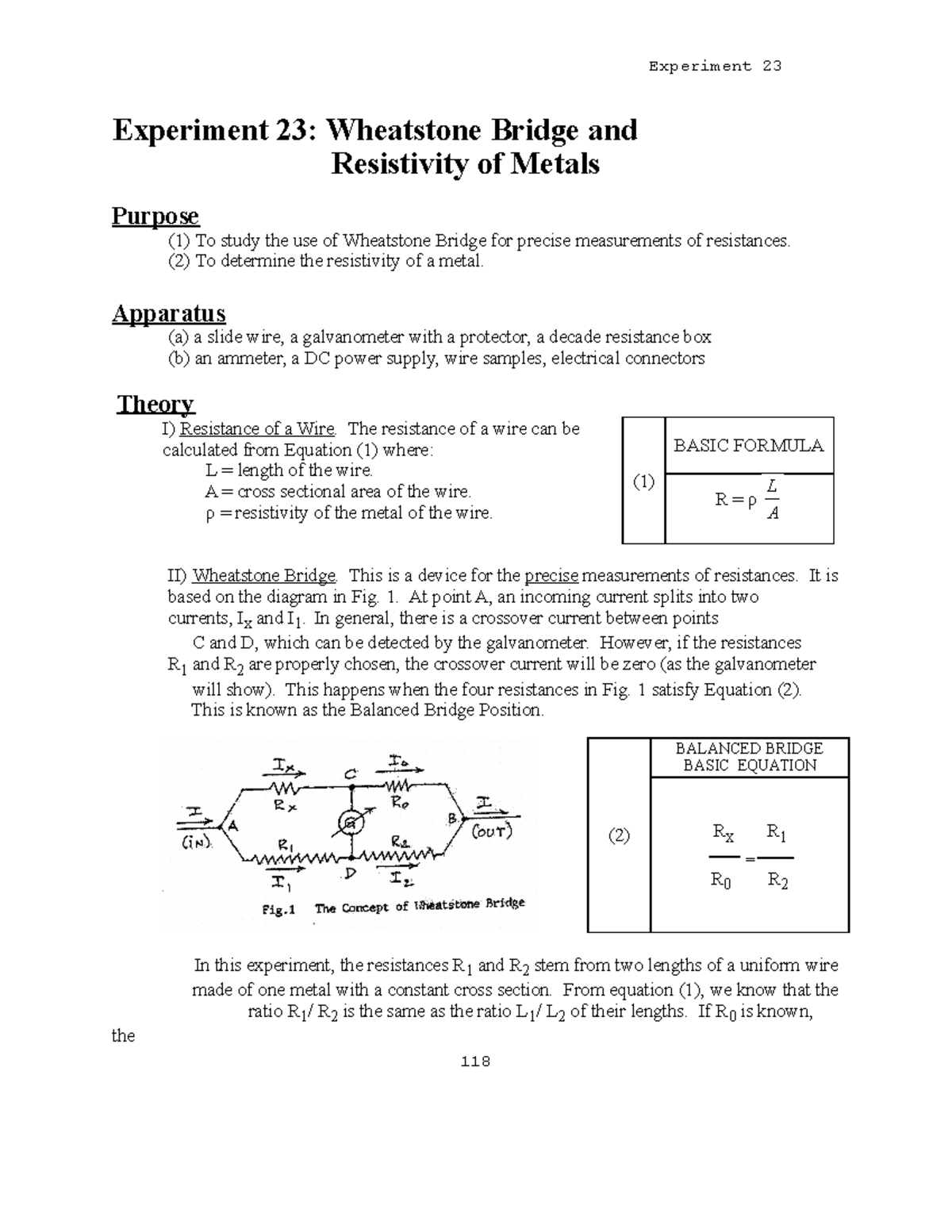 23 Wheatstone Bridge - review sheet - Experiment 23: Wheatstone Bridge ...