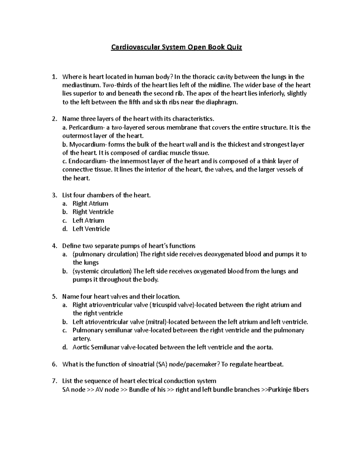 Cardiovascular System Quiz - Cardiovascular System Open Book Quiz Where ...