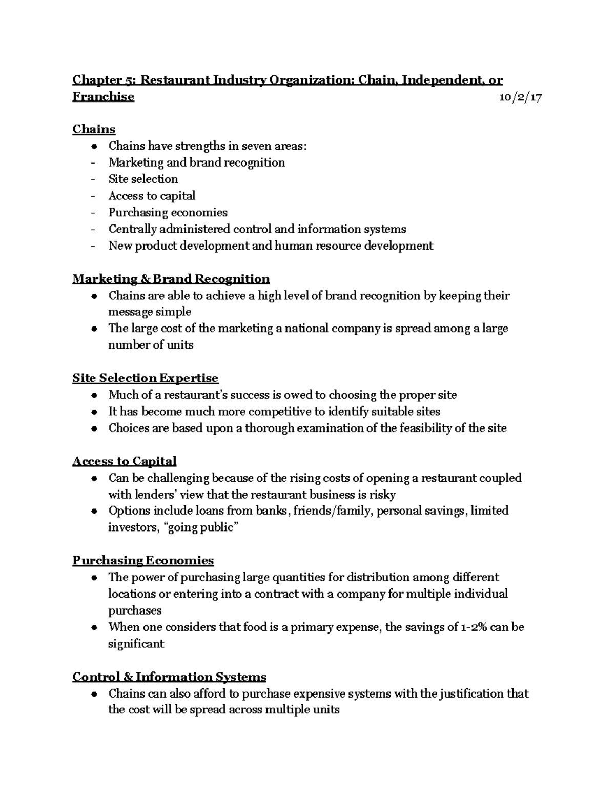 Chapter 5 Restaurant Industry Organization Chain, Independent, or ...