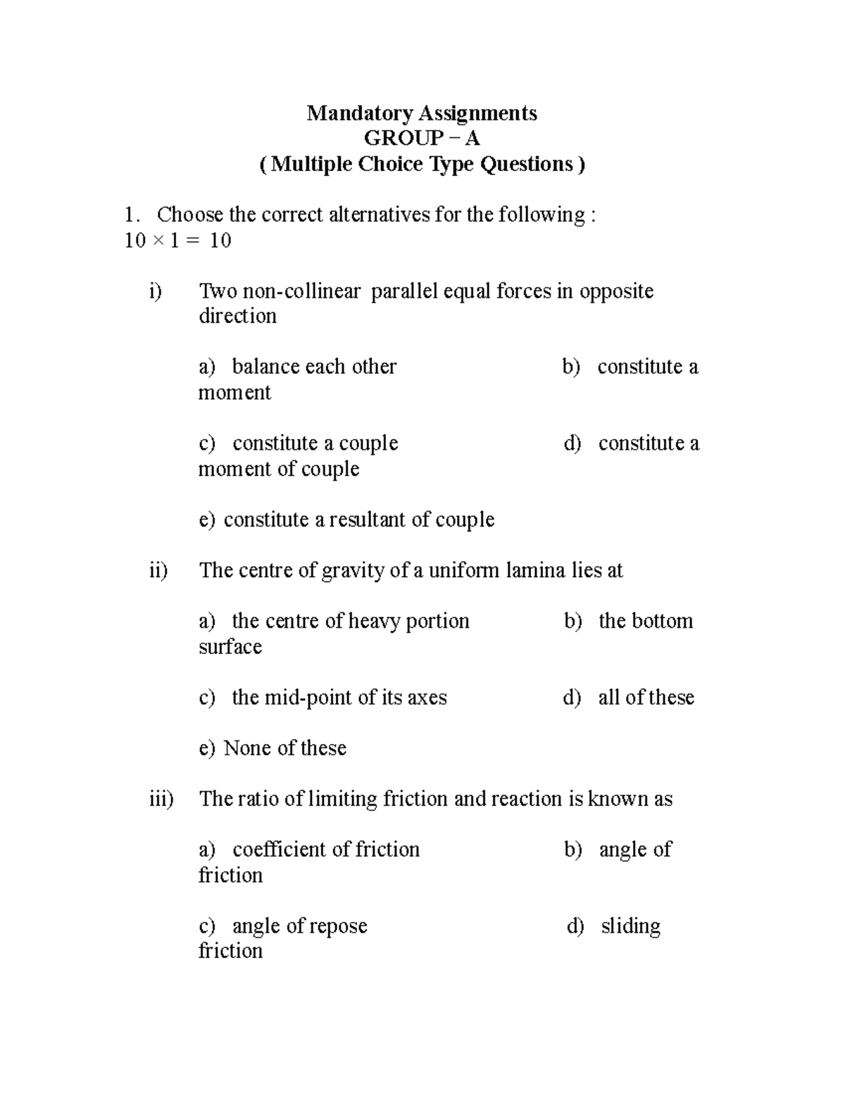 Engineering Mechanics Questions - KIIT University - Studocu