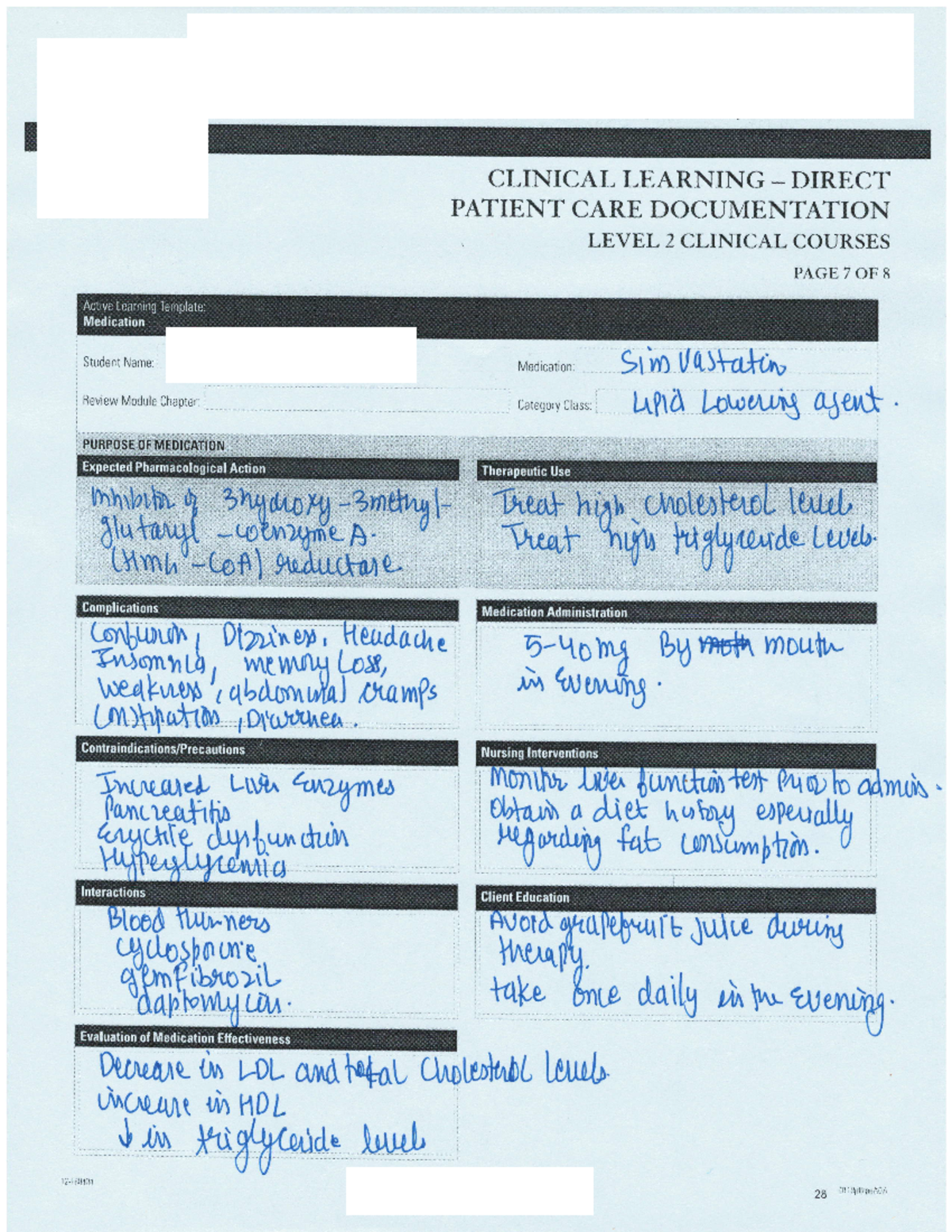 ALT Medication Card Simvastatin - CLINICAL LEARNING DIRECT PATIENT CARE ...
