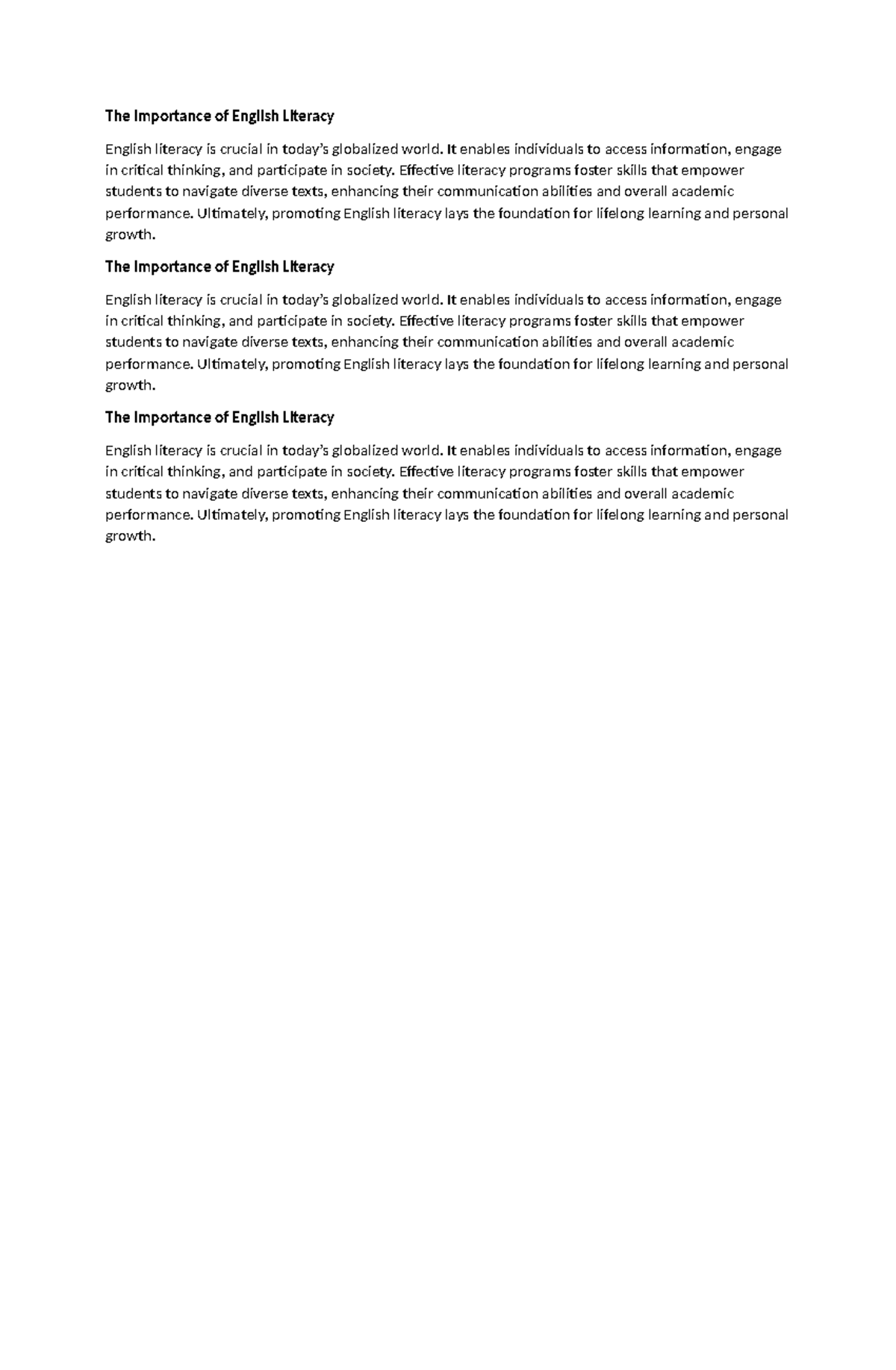 The Importance of English Literacy - The Importance of English Literacy ...