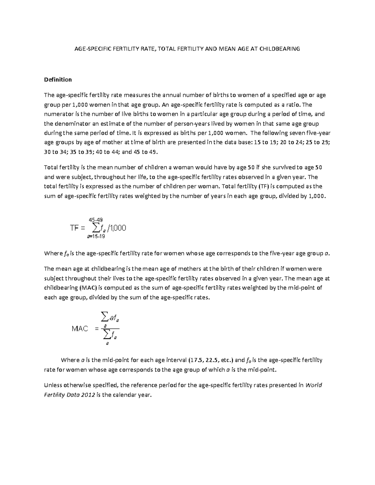 ASFR-TF-MAC - best notes for students - AGE-SPECIFIC FERTILITY RATE ...