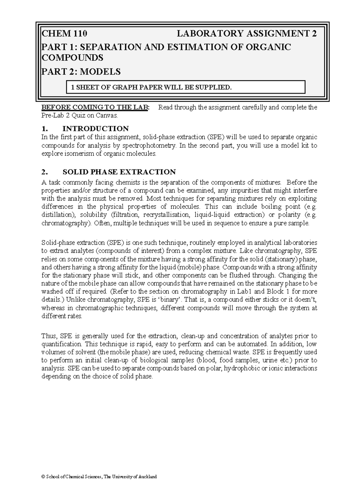 2021 Lab Ass2 Spectrophotometry - CHEM 110 LABORATORY ASSIGNMENT 2 PART 1: SEPARATION AND ...