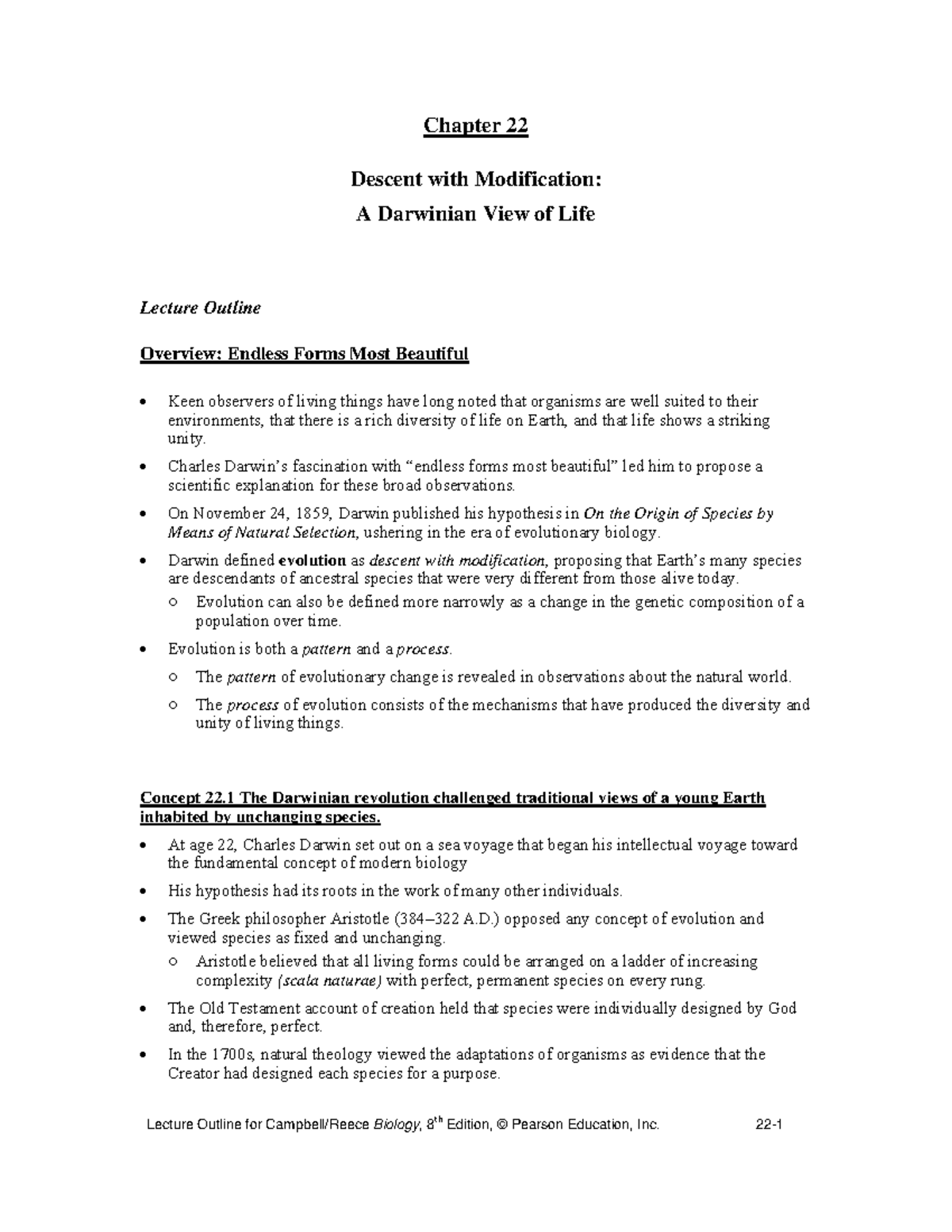 Ch. 22 Lecture Outline - Lecture Outline for Campbell/Reece Biology ...
