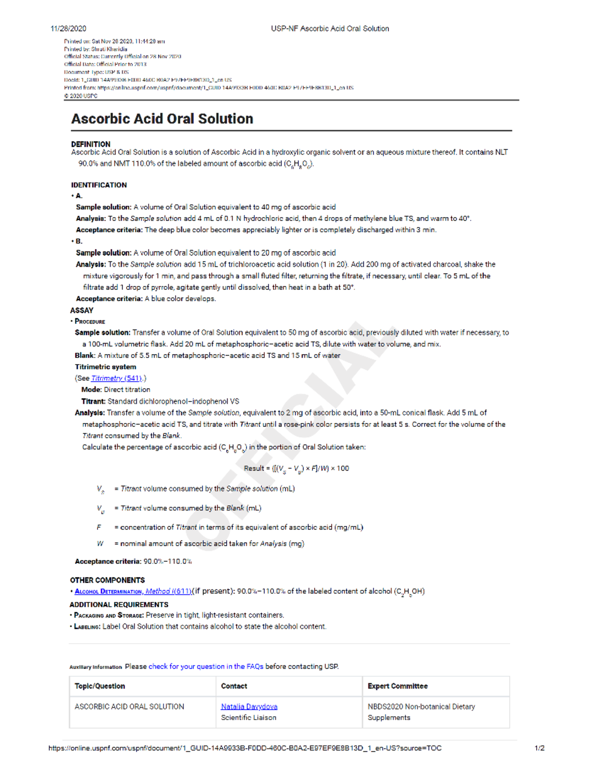 Ascorbic acid oral solution - Tecnología Farmacéutica I - Studocu