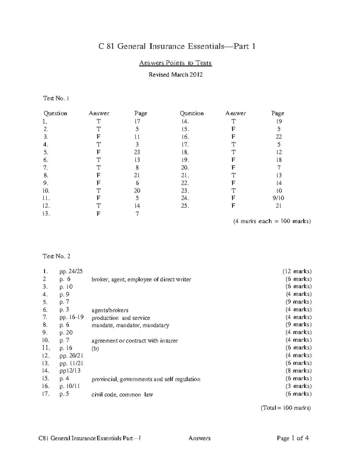 C 81 test answers - C81 practice - C81 General Insurance Essentials ...