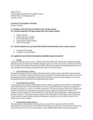 D005- Task 1 Lesson Plan - Special Education Lesson Plan Template General Information Student ...