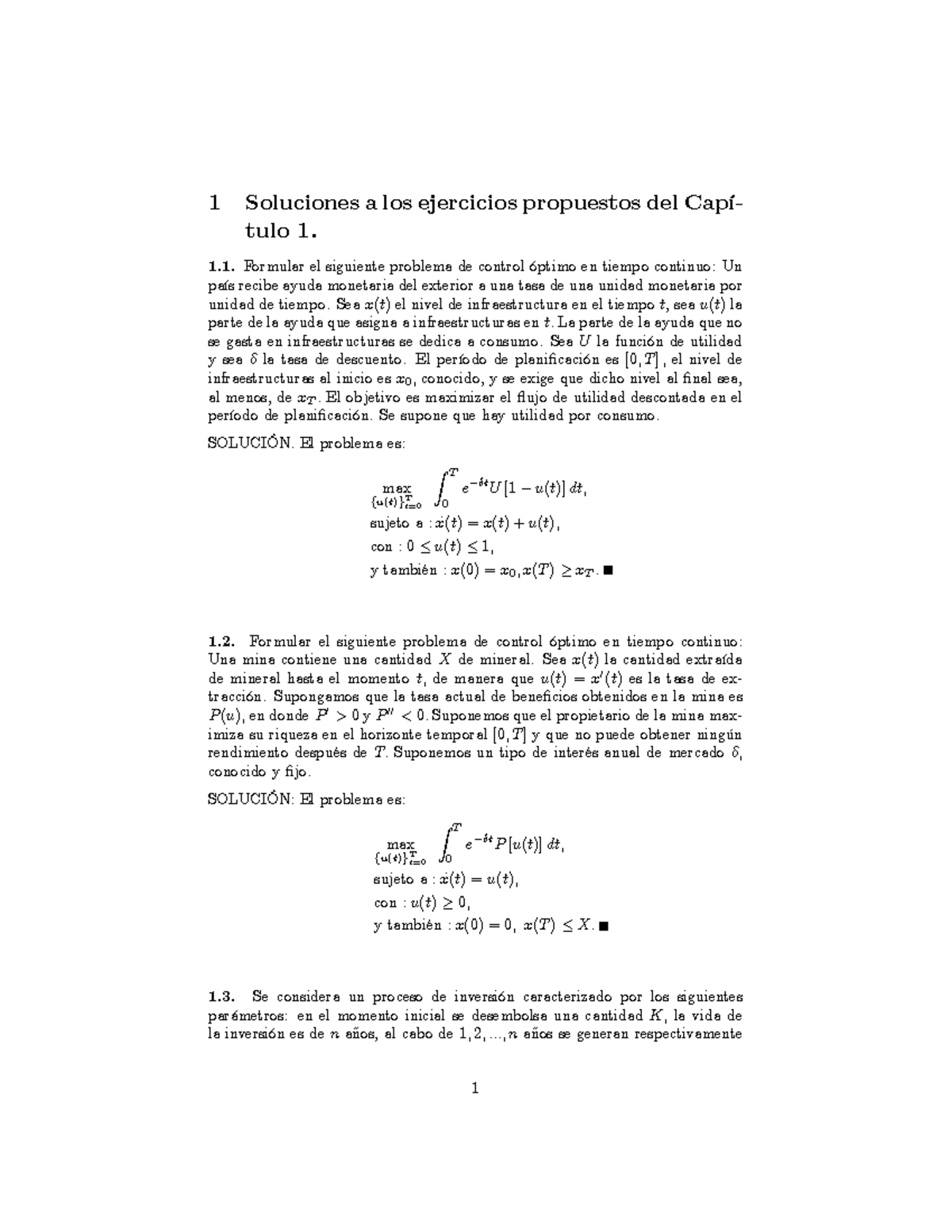 Solucionario de Optimizaci On Dinámica. E. Cerdá - 1 Soluciones a los ...