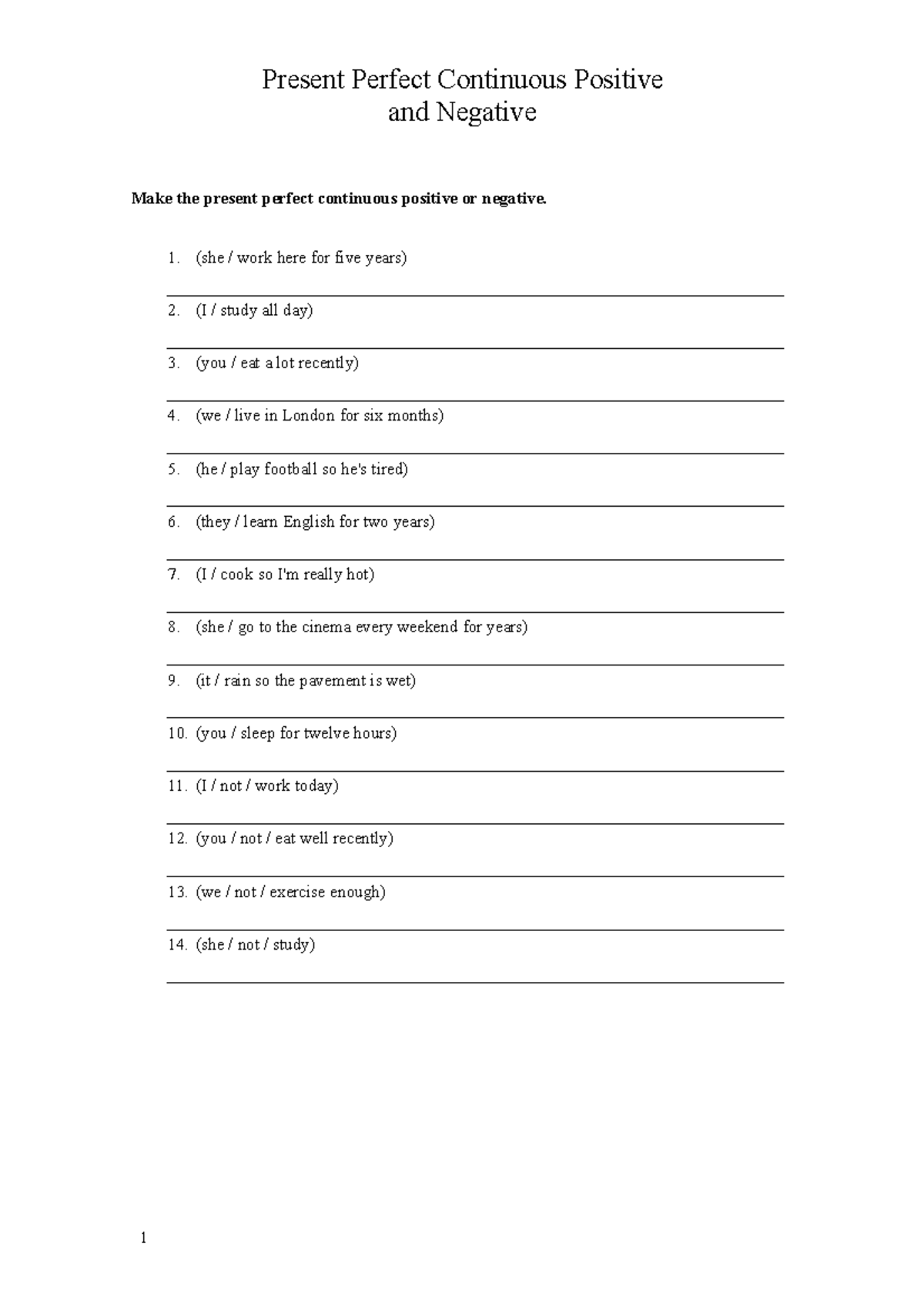 Present Perfect Continuous Form Positive and Negative - Present Perfect ...