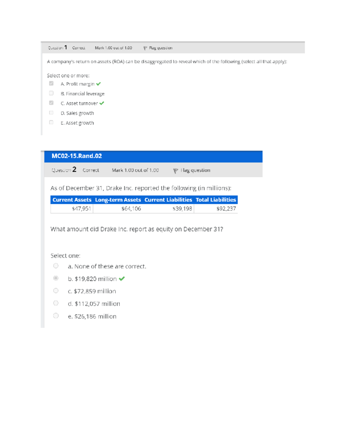 MBA Accounting Quiz 1 - Question 1 Correct Mark 1 out of 1 Flag ...