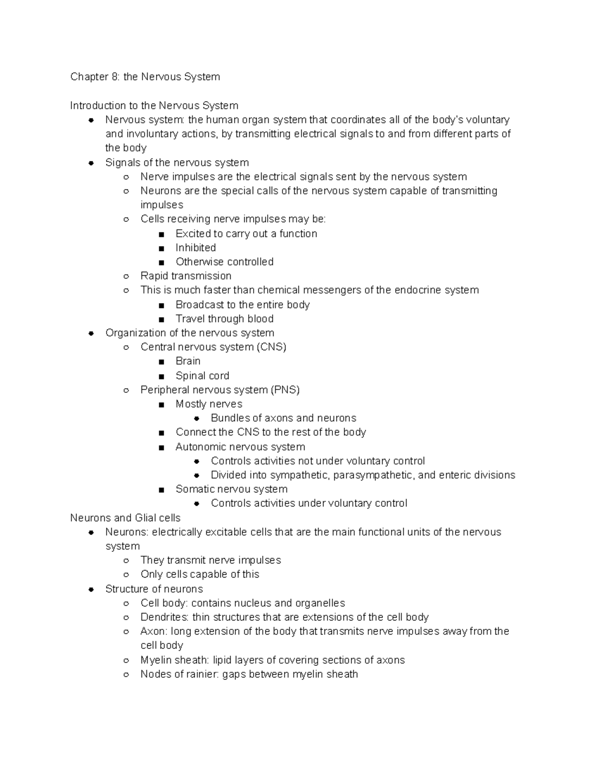 Chapter 8- the Nervous System - Chapter 8: the Nervous System ...