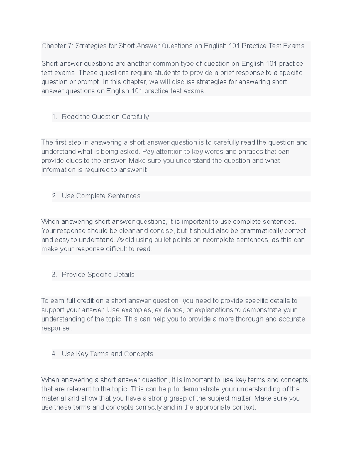 Composition I Chapter 7-8 - Chapter 7: Strategies for Short Answer Questions on English 101 ...