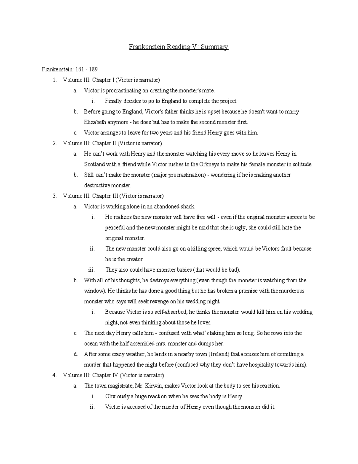 Frankenstein Reading V Summary-2 - Frankenstein Reading V: Summary ...
