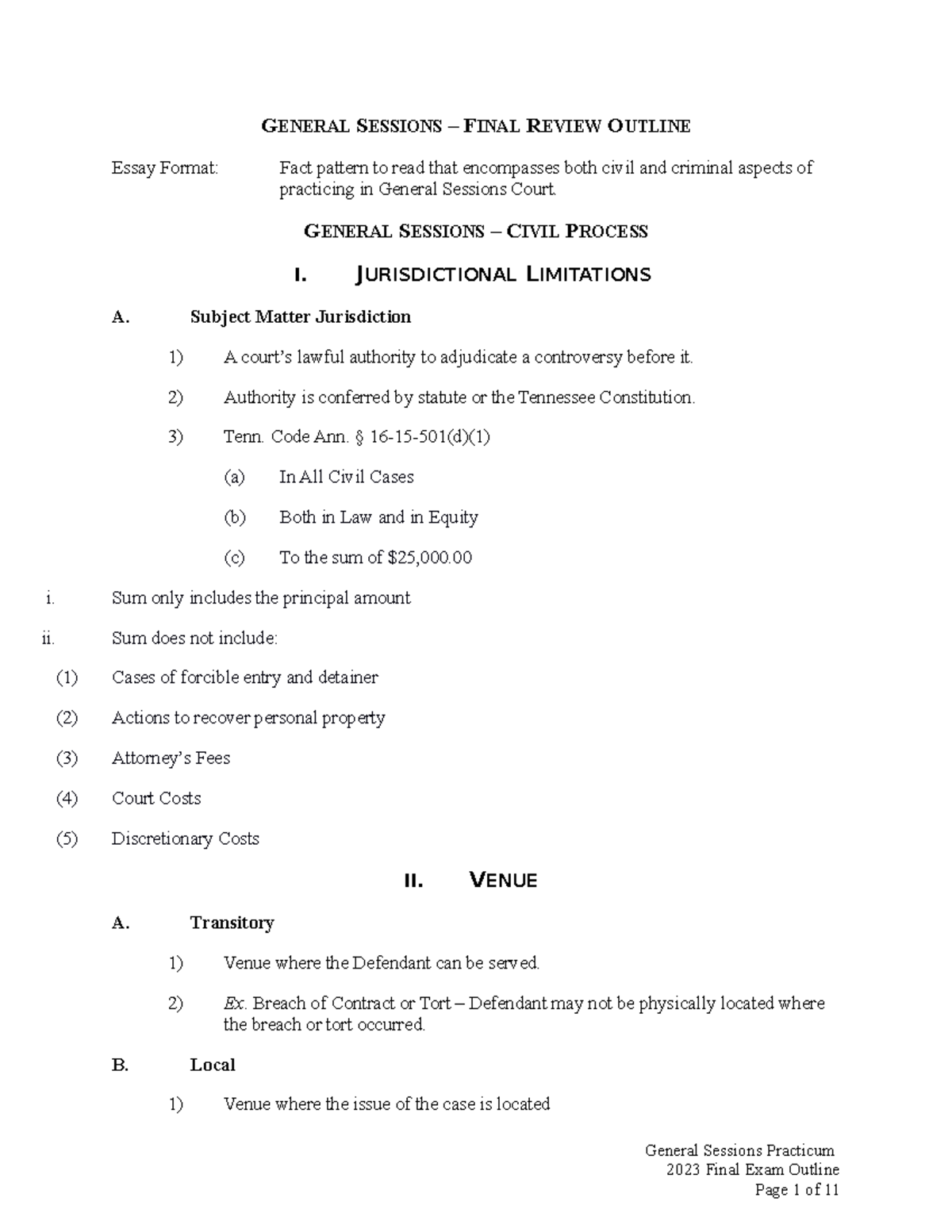 General Sessions Outline - GENERAL SESSIONS – FINAL REVIEW OUTLINE ...