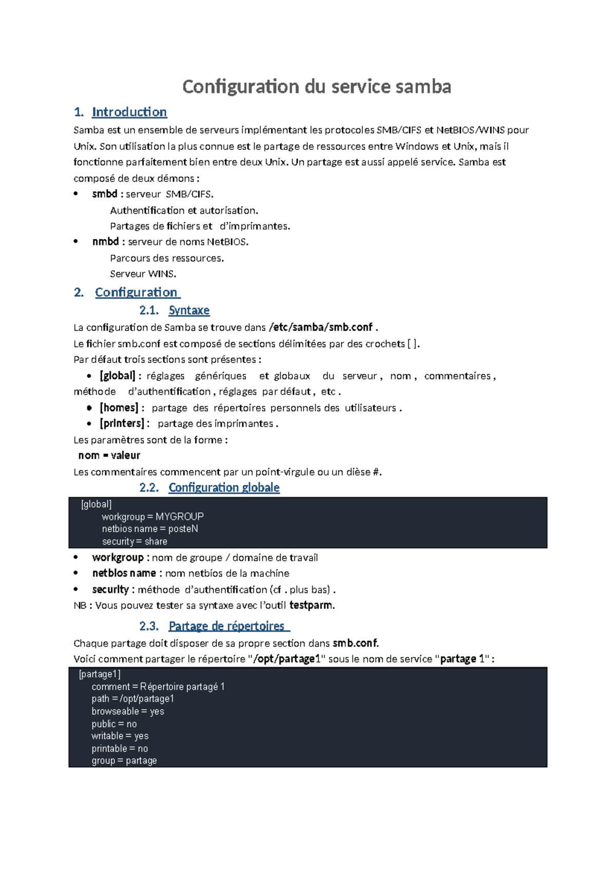 Configuration du service samba - Introduction Samba est un ensemble de ...