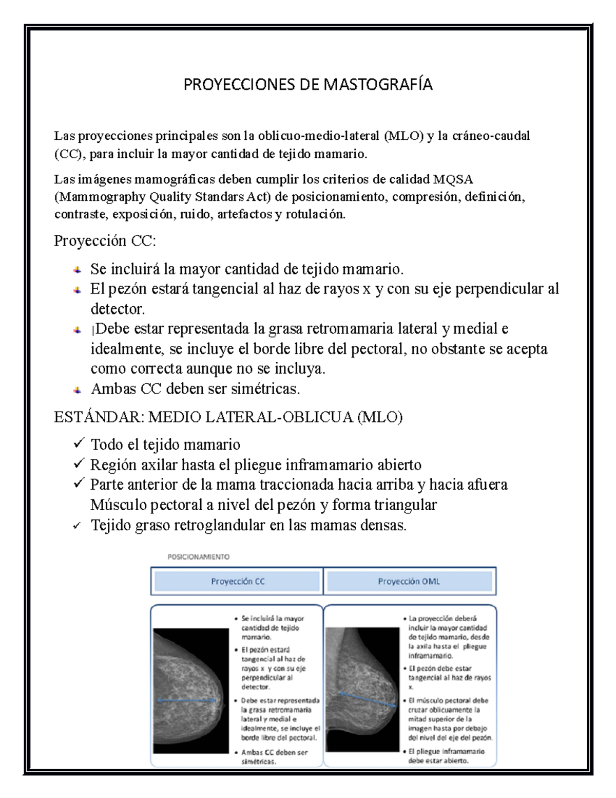 Linea mamaria, proyecciones de mastografía - PROYECCIONES DE ...