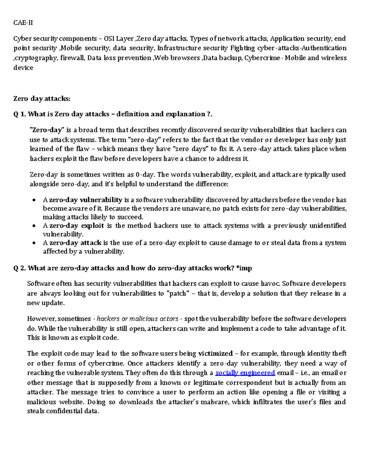 CAE 2 - CAE-II Cyber security components – OSI Layer ,Zero day attacks ...