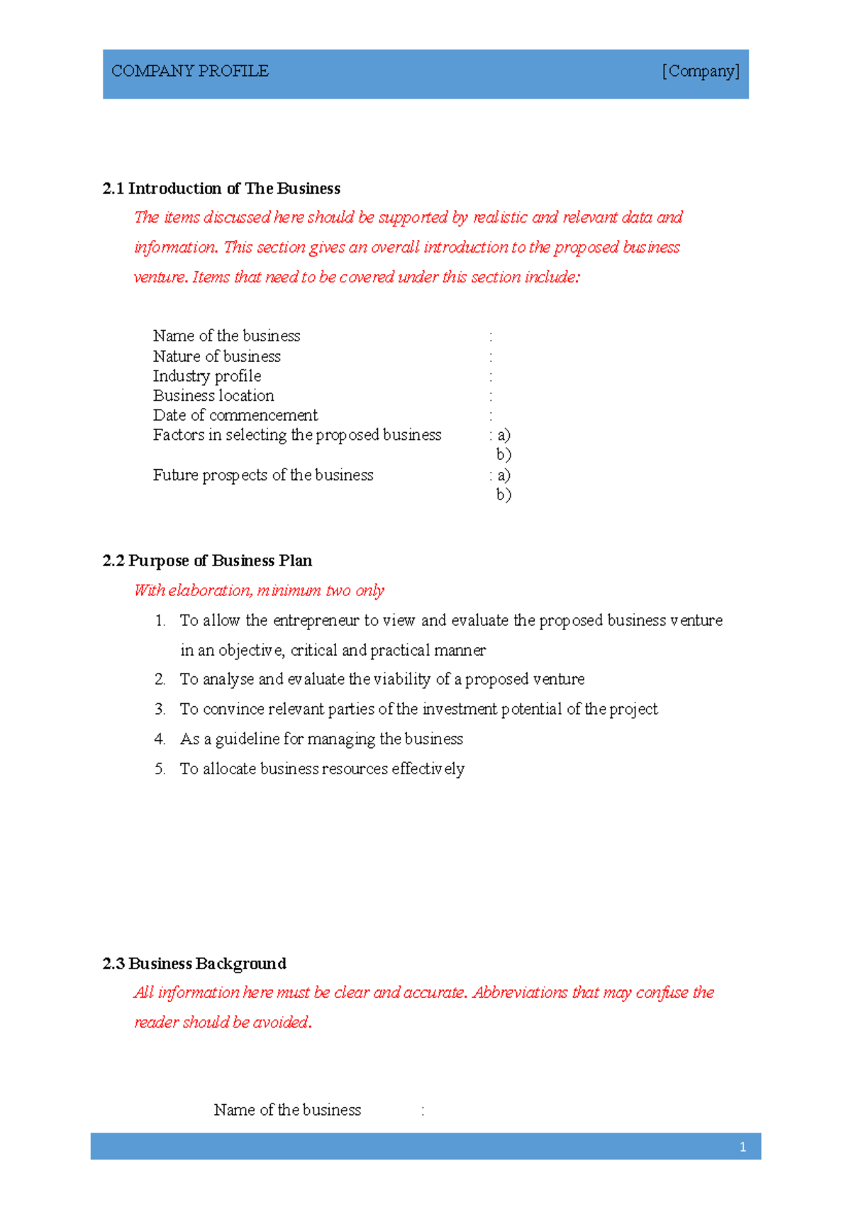 2.0 Company Profile (Template) ENT 530 - 2 Introduction of The Business ...